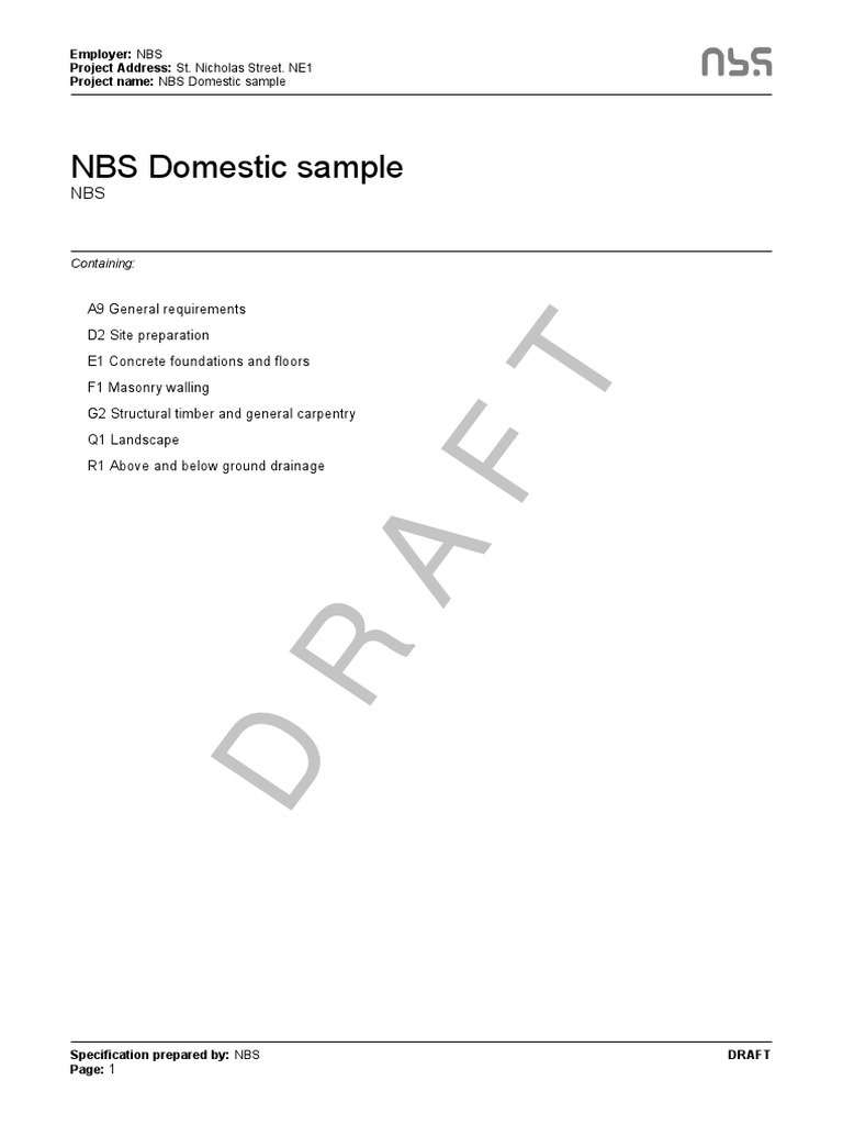 NBS Domestic Specification Sample | PDF | Masonry | Concrete
