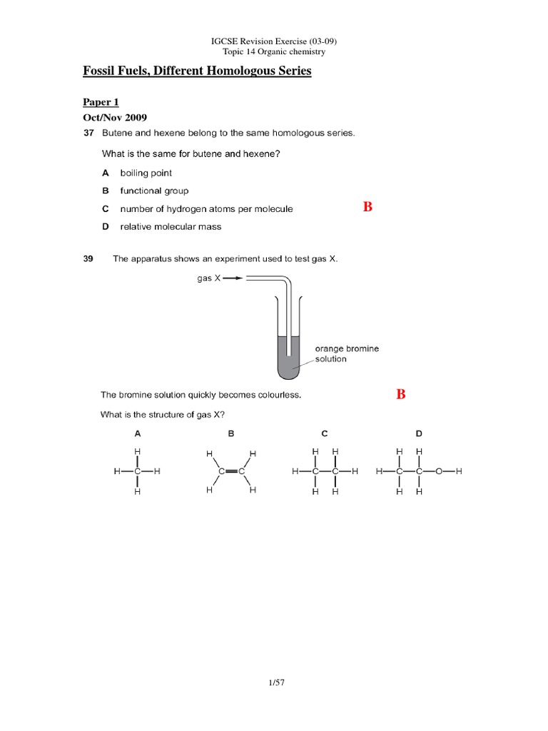 Igcse Chemistry Topic 14 Organic Chemistry Ans | PDF | Kerosene ...