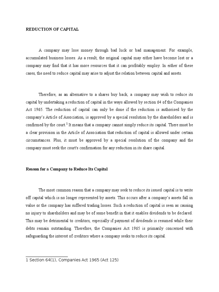 Reduction of Capital | Download Free PDF | Government Information ...