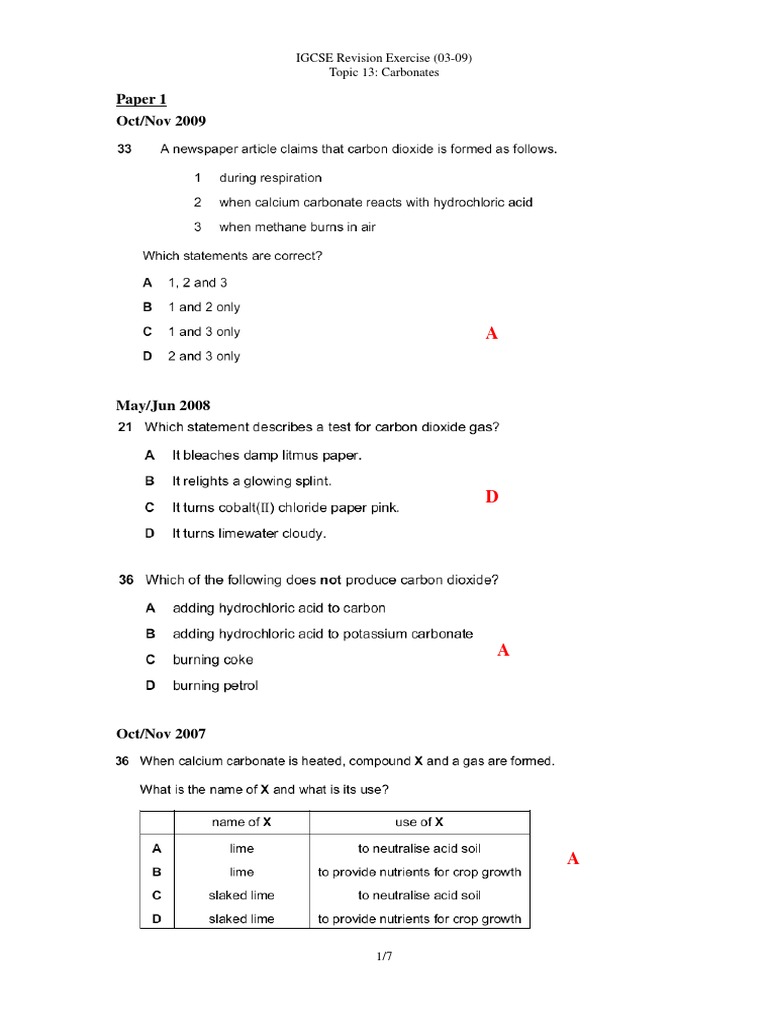 Igcse Chemistry Topic 13 Carbonates Ans | PDF | Carbonate | Agronomy