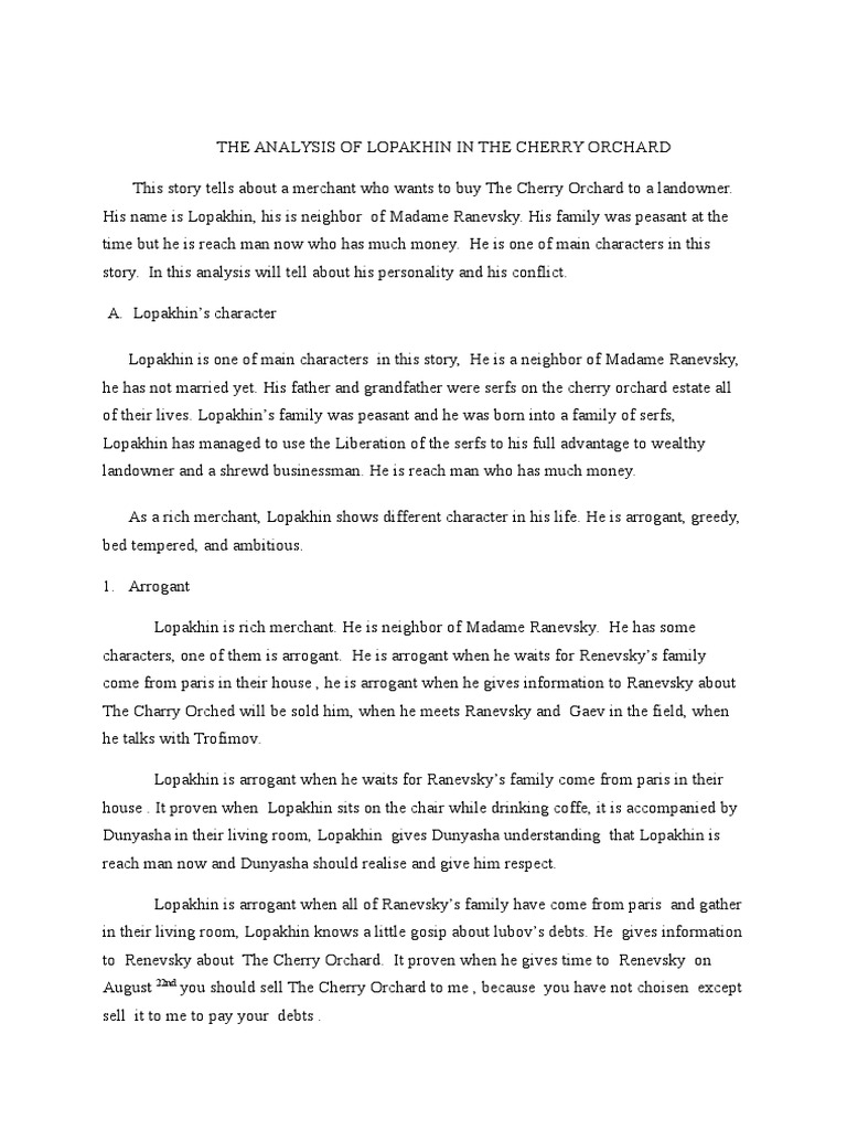 The Analysis of Lopakhin in The Charry Orched | PDF