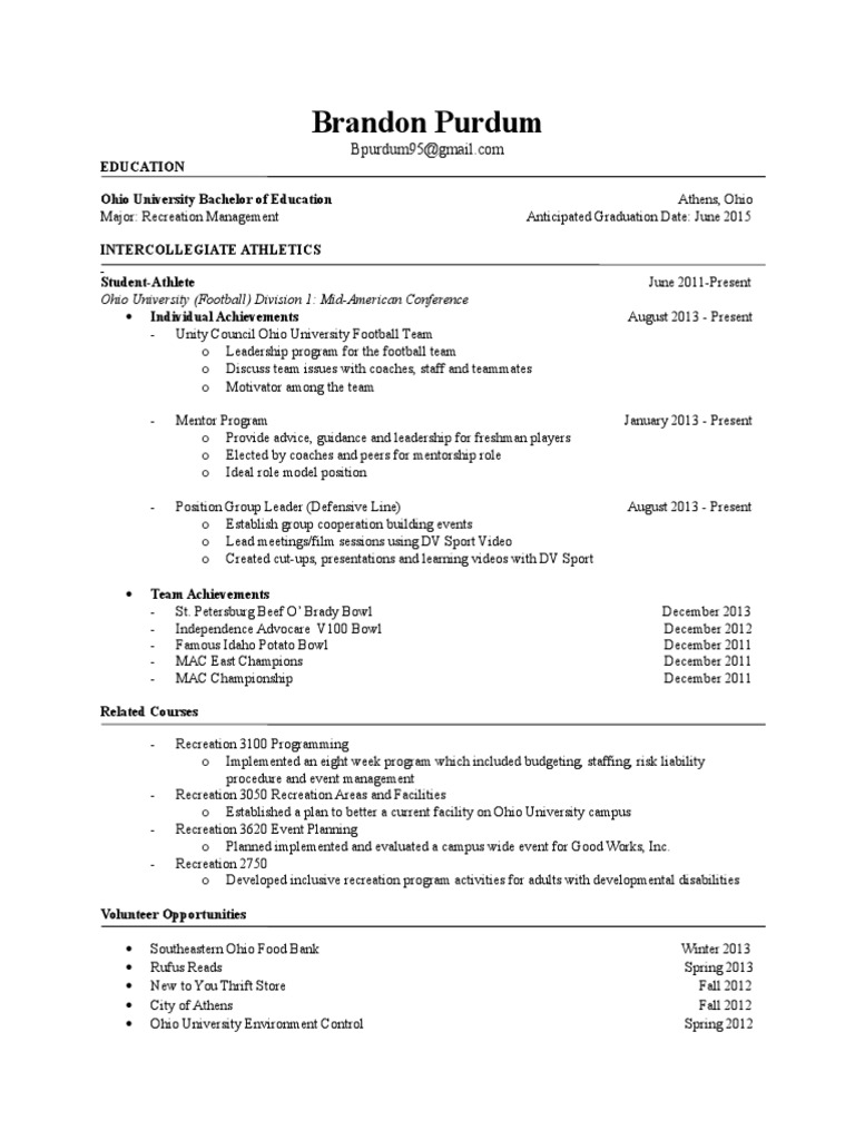 Brandon Purdum: Student-Athlete Profile | PDF