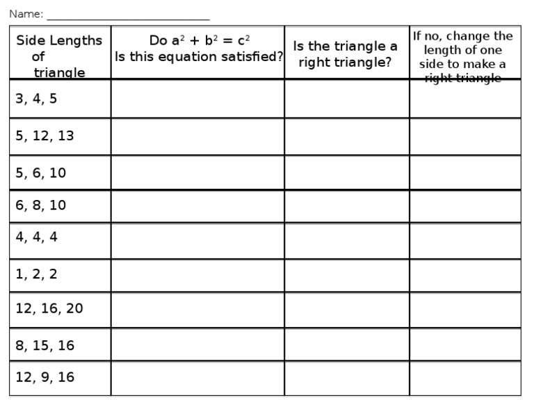 Pythagorean Triples Worksheet | PDF