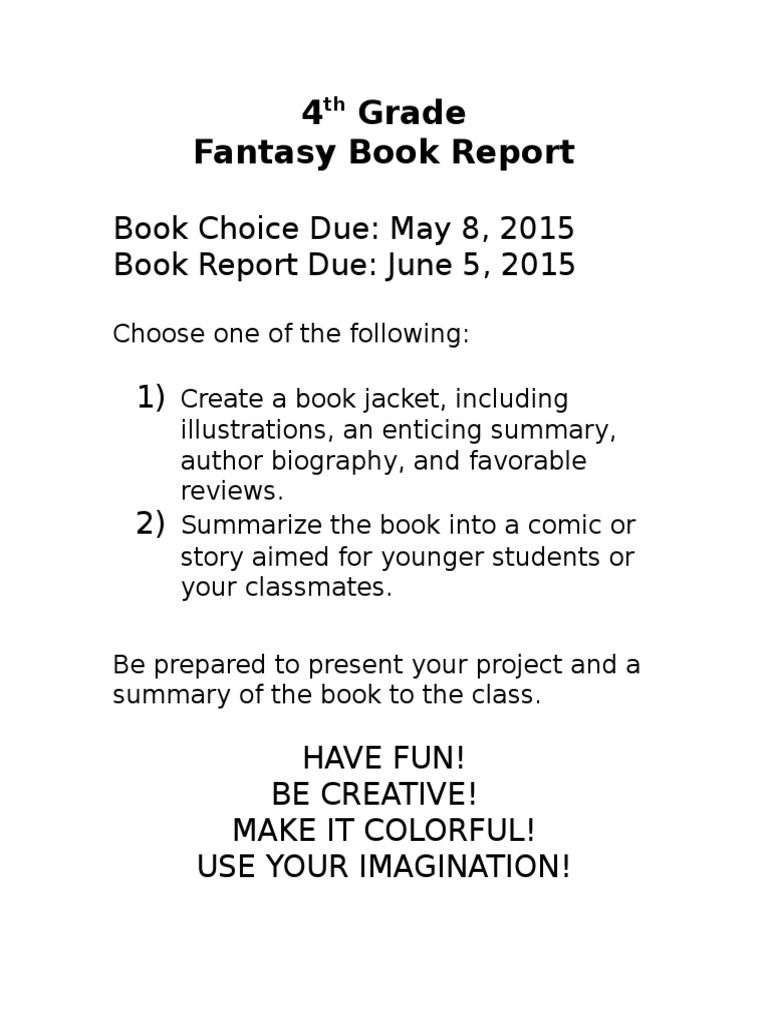 4th Grade Fantasy Book Report Guide | PDF