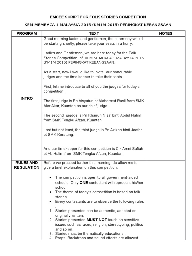 Emcee Script For Storytelling Competition | PDF