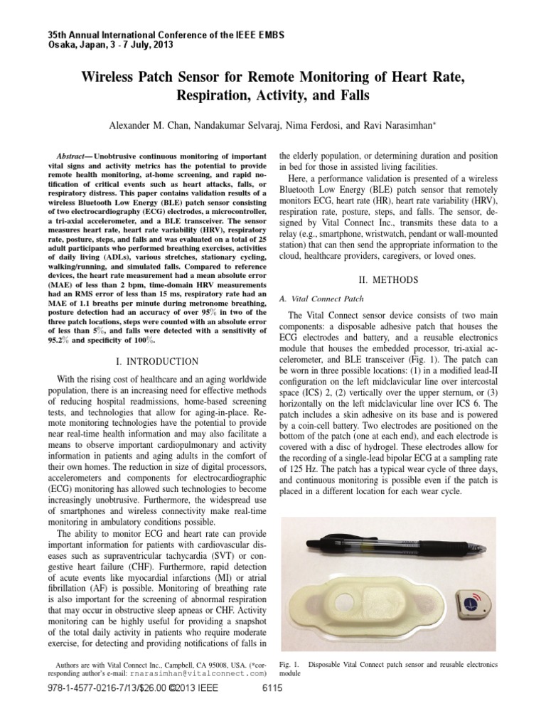Wireless Patch Sensor For Remote Monitoring of Heart Rate, RESPIRASI ...