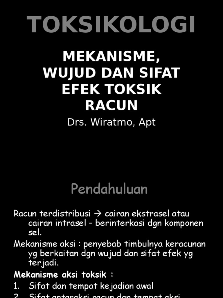 Mekanisme Wujud Dan Sifat Efek Toksik Racun | PDF