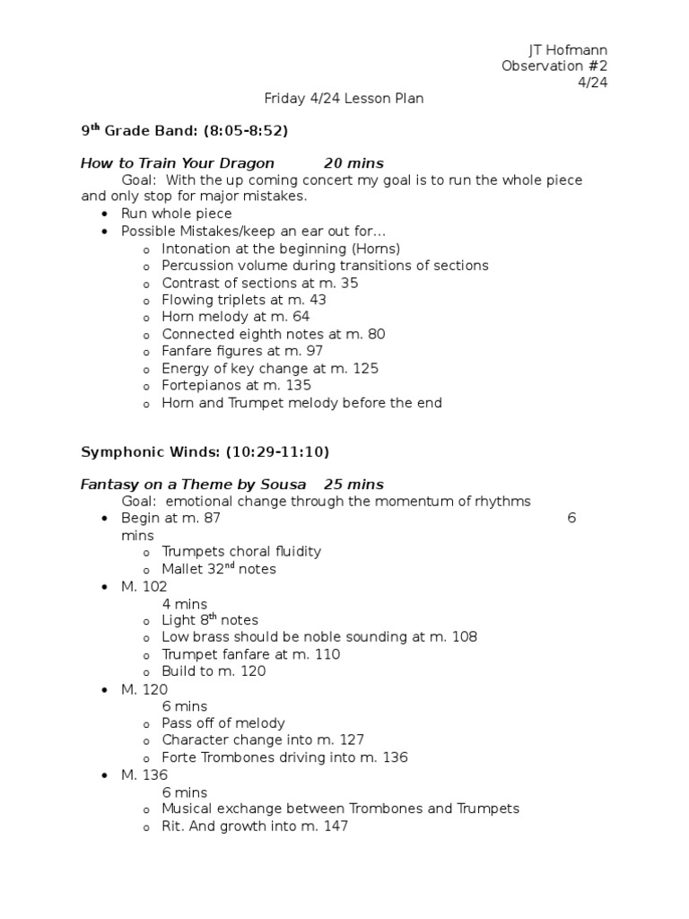 9th Grade Band Lesson Plan Overview | PDF