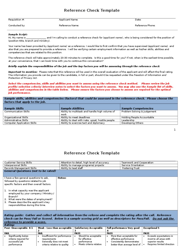 Reference Check Template | Job Interview | Competence (Human Resources)
