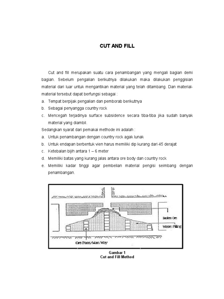 Metode Penambangan Cut and Fill | PDF