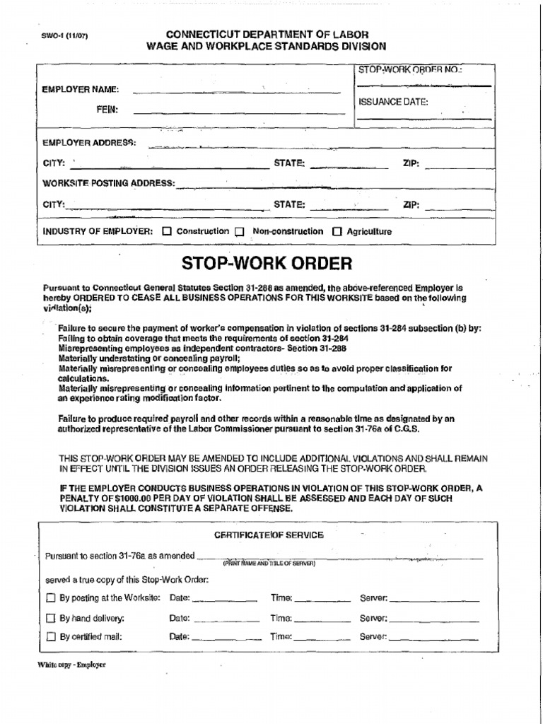 Connecticut Stop-Work Order Notice | PDF | Server (Computing) | Employment