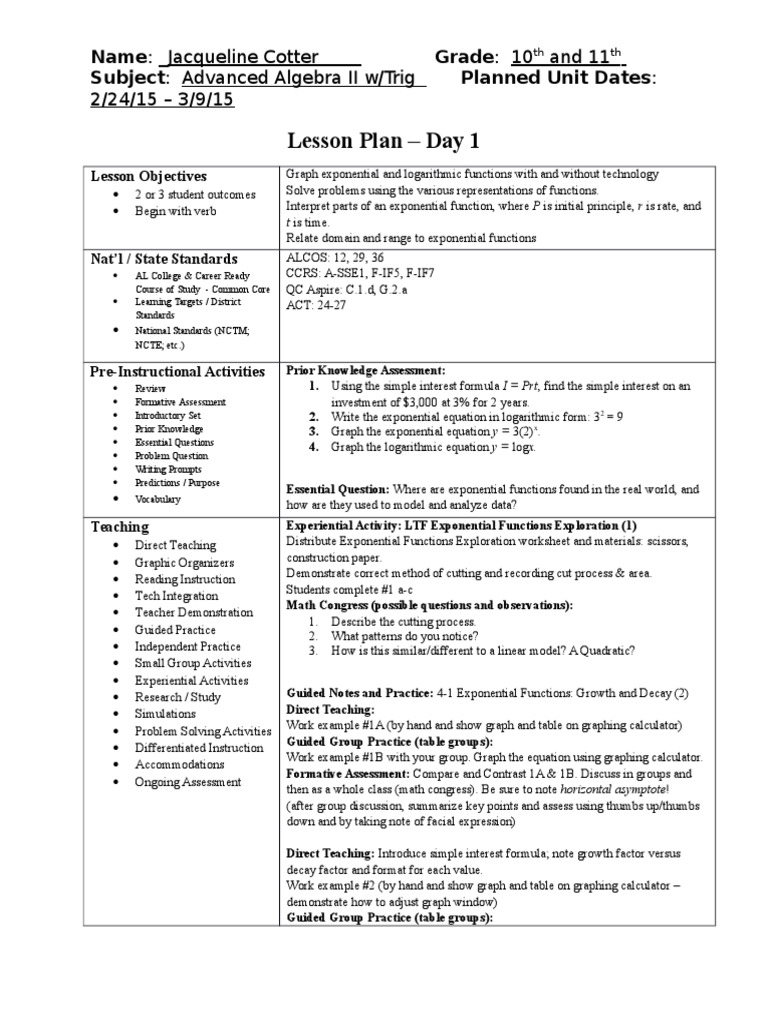 Complete Unit Plan (Days 1-11) | PDF | Differentiated Instruction ...