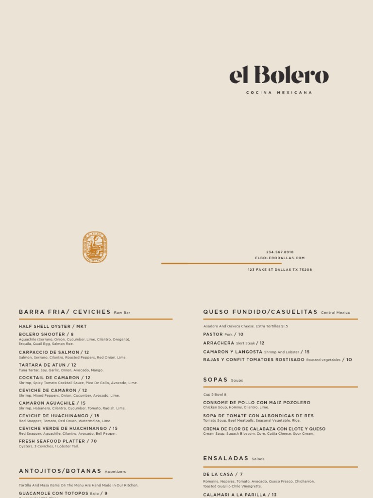 El Bolero Menu | PDF | Salsa (Salsa) | Cocina de las Americas