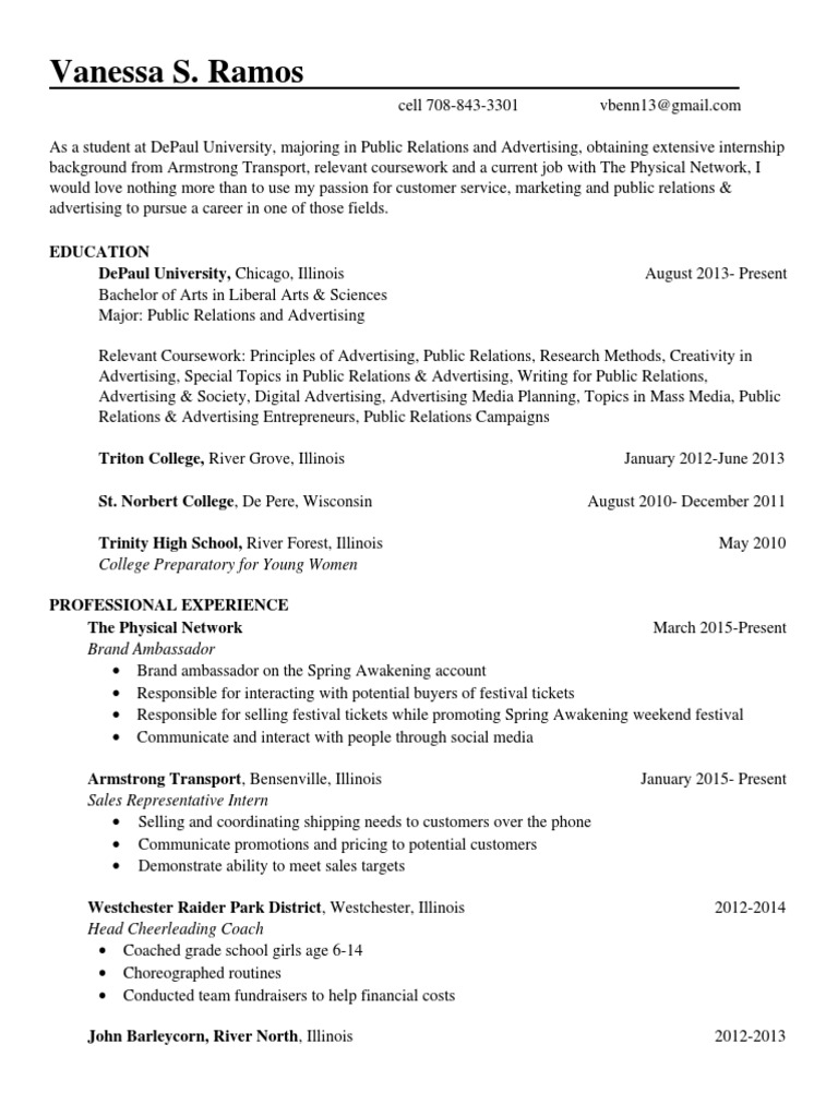 Vanessa's Resume | PDF | Public Relations | Advertising