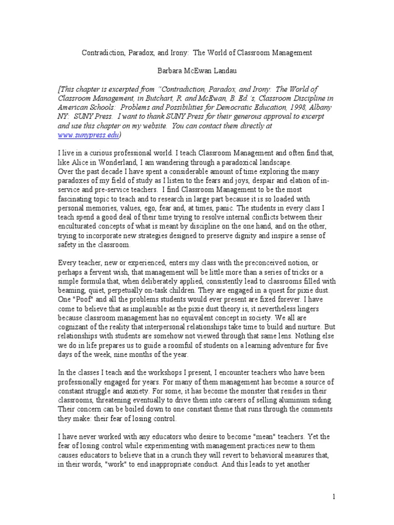 Contradiction, Paradox, and Irony - The World of Classroom Management ...