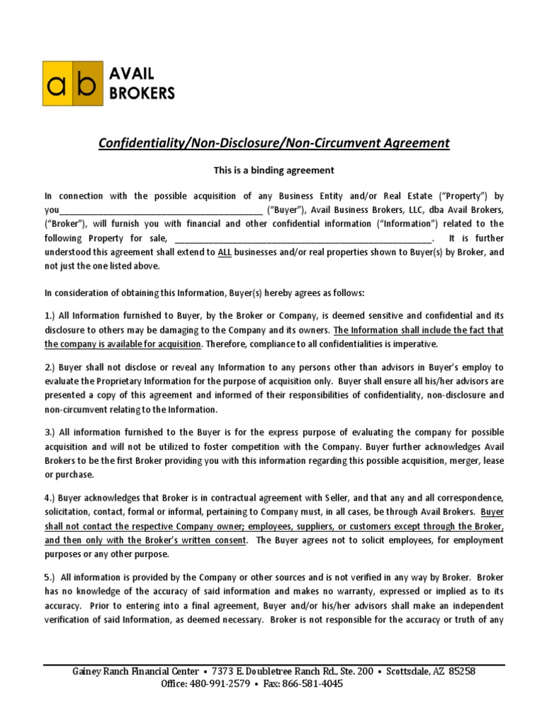 NDNC Template | PDF | Non Disclosure Agreement | Mergers And Acquisitions