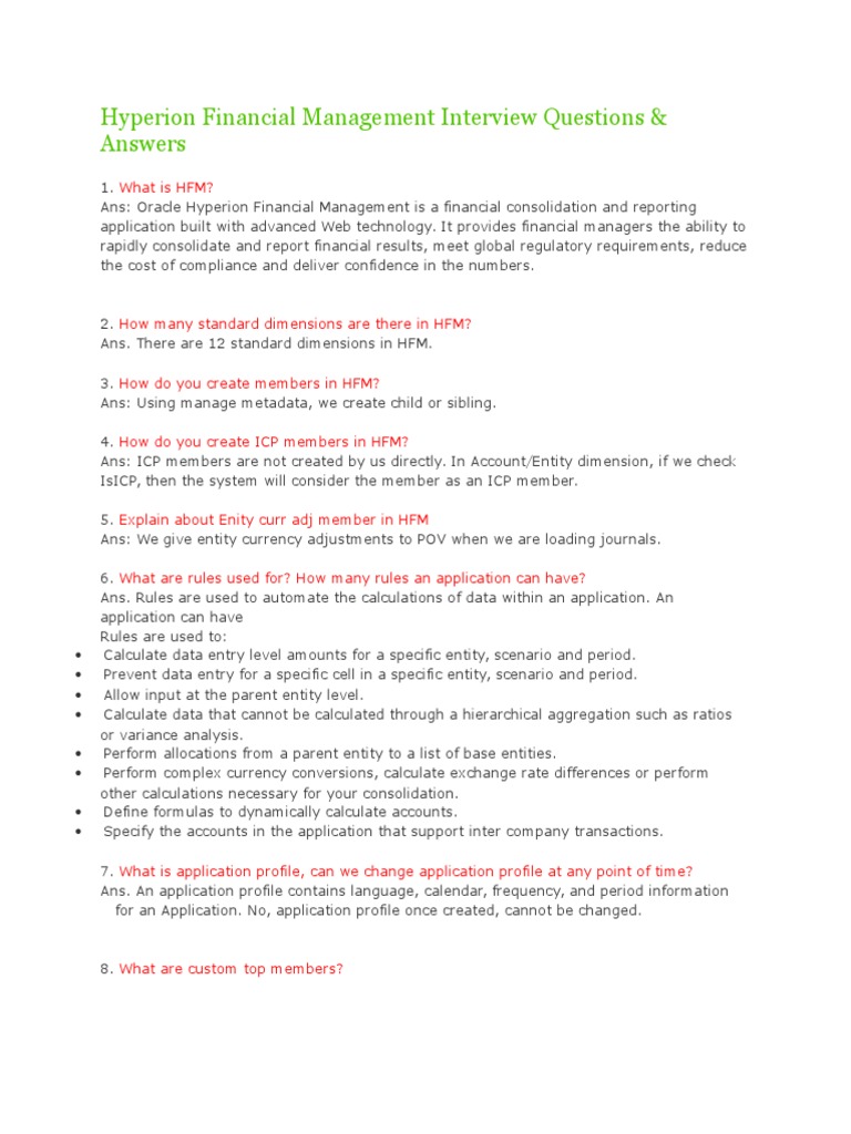 HFM Interview Question | PDF | Financial Statement | Balance Sheet