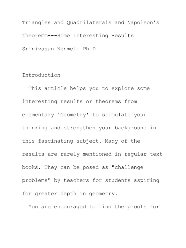 Viviani and Napoleon's Theorems Explained | PDF | Triangle | Triangle ...