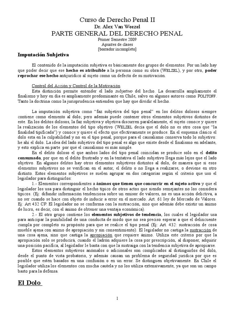 Derecho Penal II - Alex Van Weezel (Revisado) | PDF | Intención (Derecho Penal) | Delito