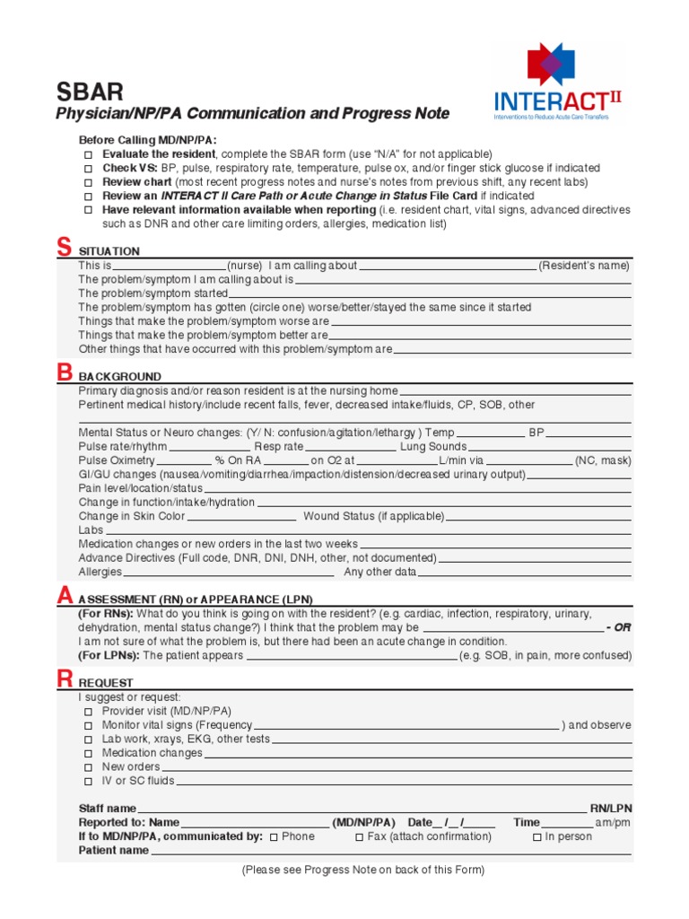 Sbar Communication Assessment Tool