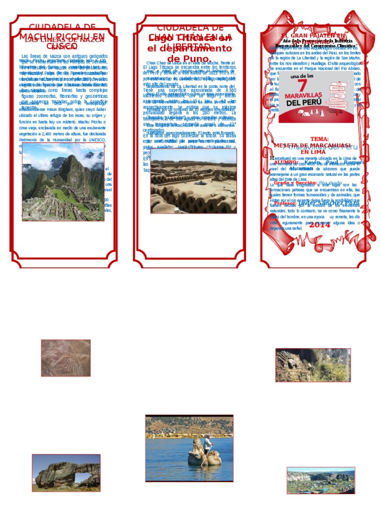 Triptico 7 Maravillas Del Peru | PDF | Perú | Conservación
