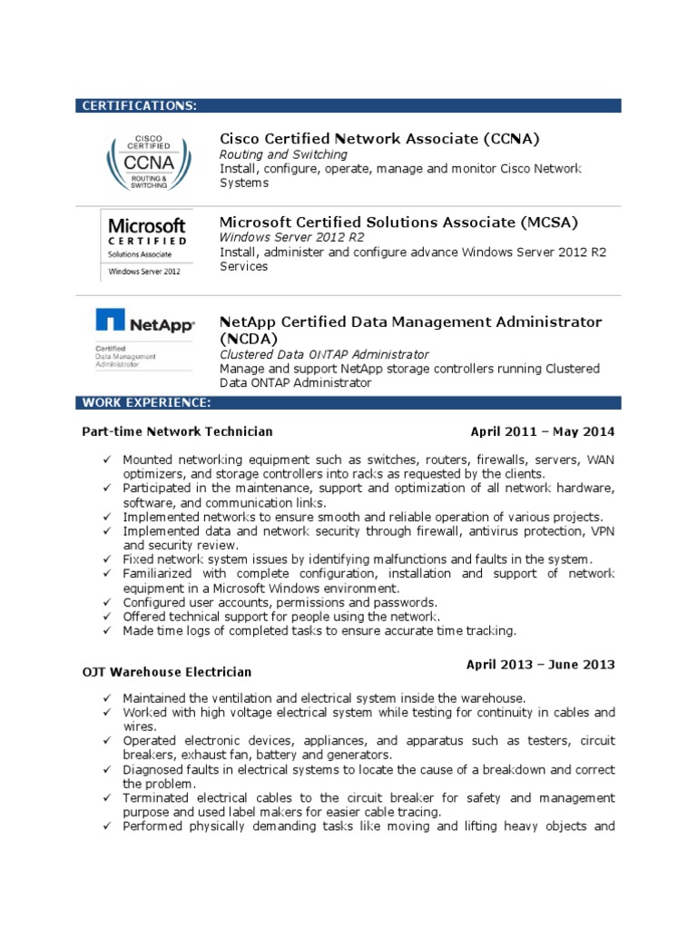 Anonymous Resume | PDF | Cisco Certifications | Computer Network