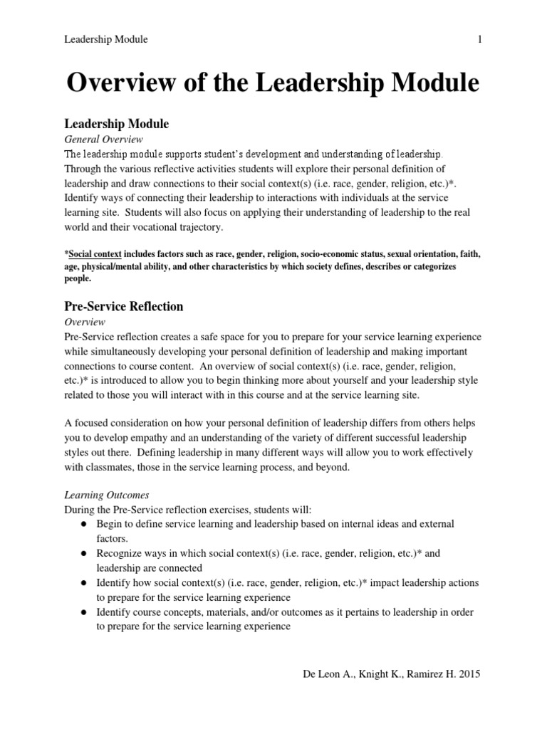 Leadership Module Final | PDF | Service Learning | Leadership