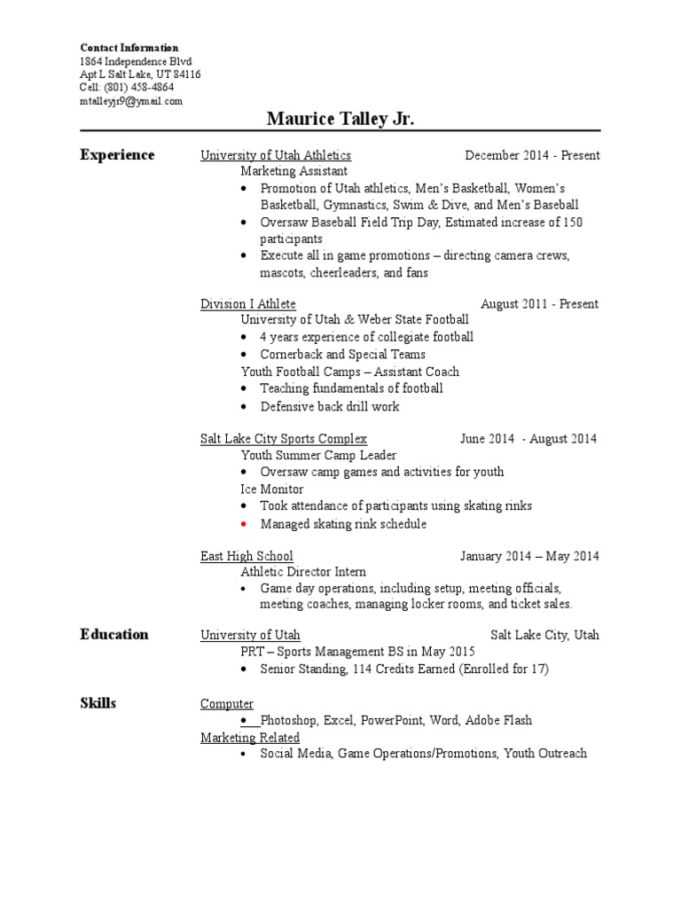 Maurice Talley Jr. - Sports Marketing Resume | PDF