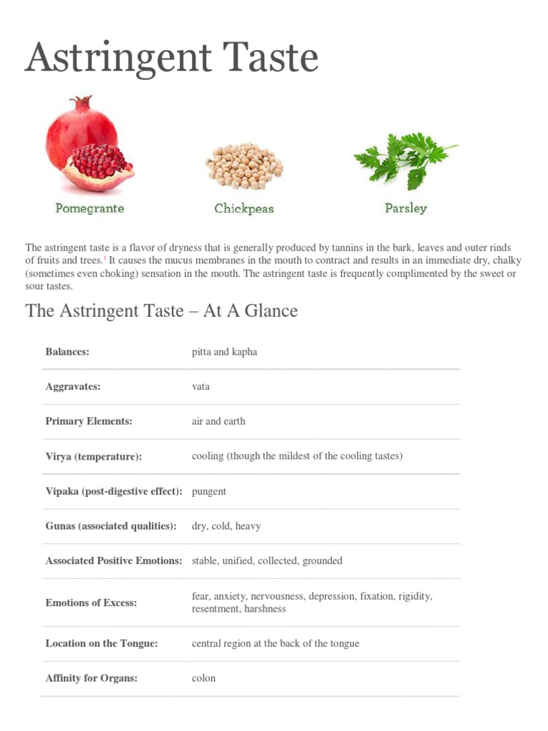 Astringent Taste | PDF | Taste | Ayurveda