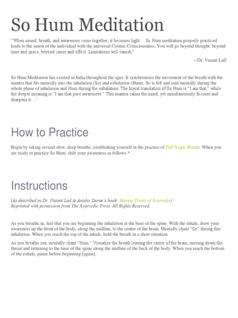 So Hum Meditation | PDF | Ayurveda | Meditation