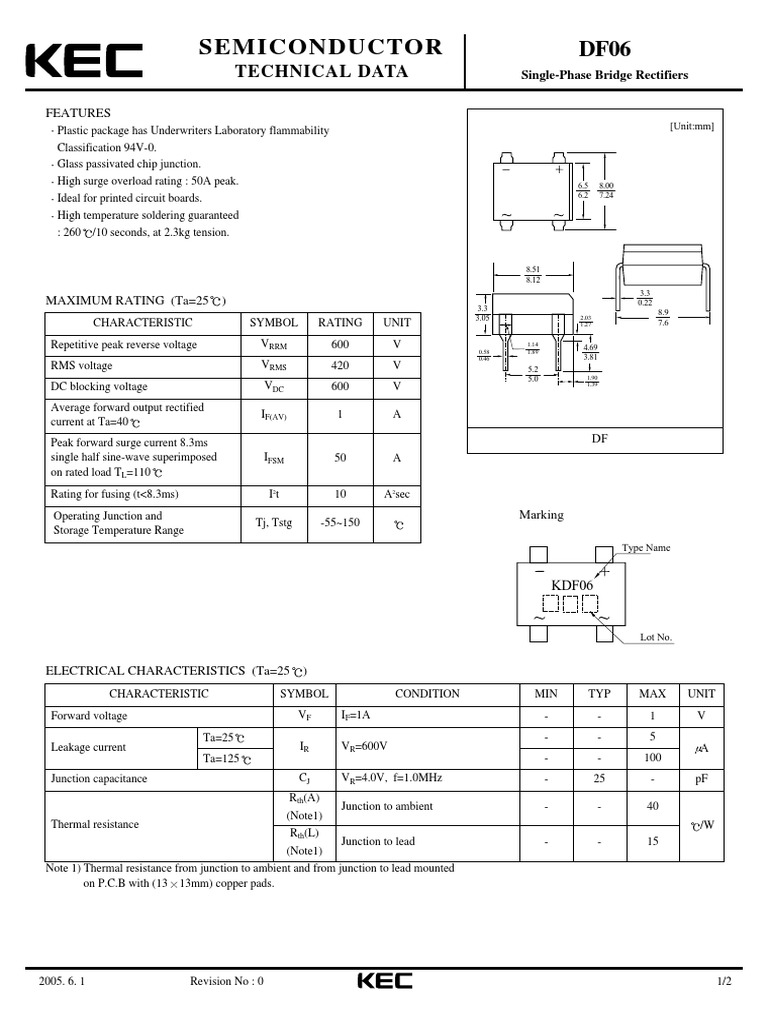 DF06 Bridge Rectifier Specs | PDF