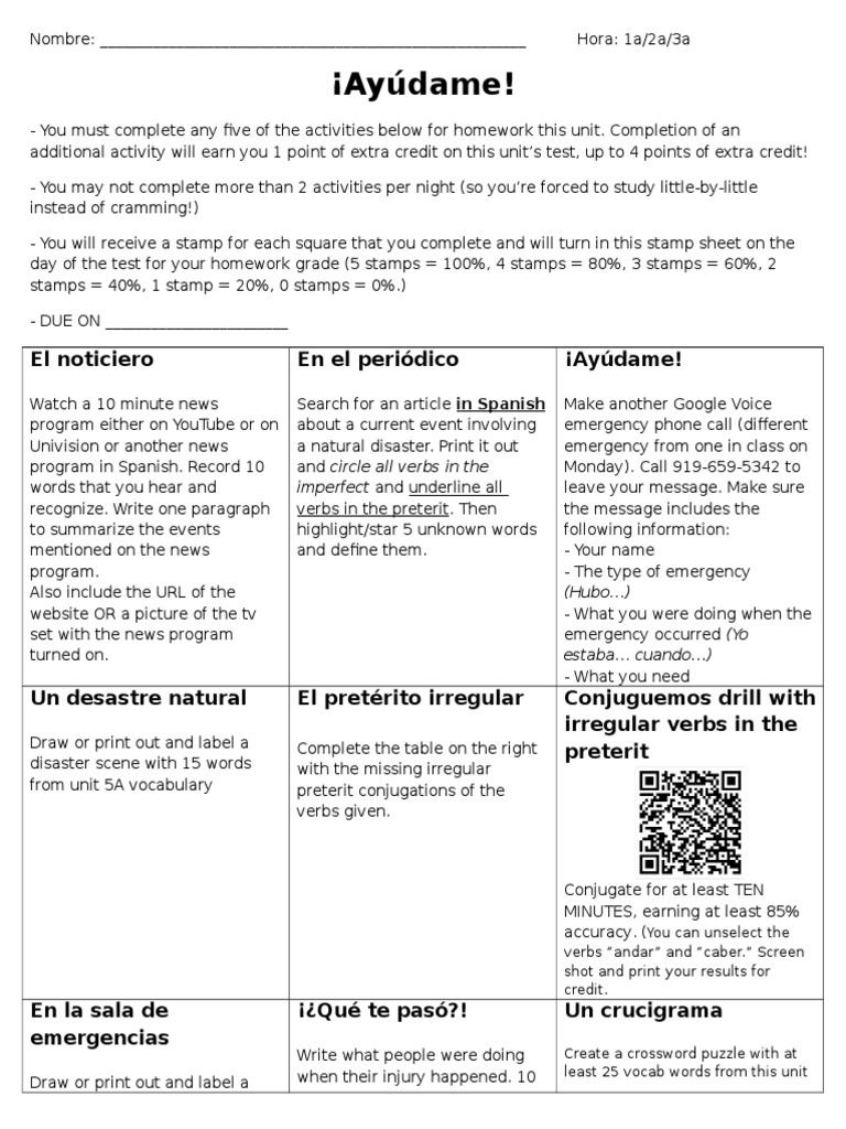 Spanish 2, Unit 6, Tarea | PDF | Rules | Style (Fiction)