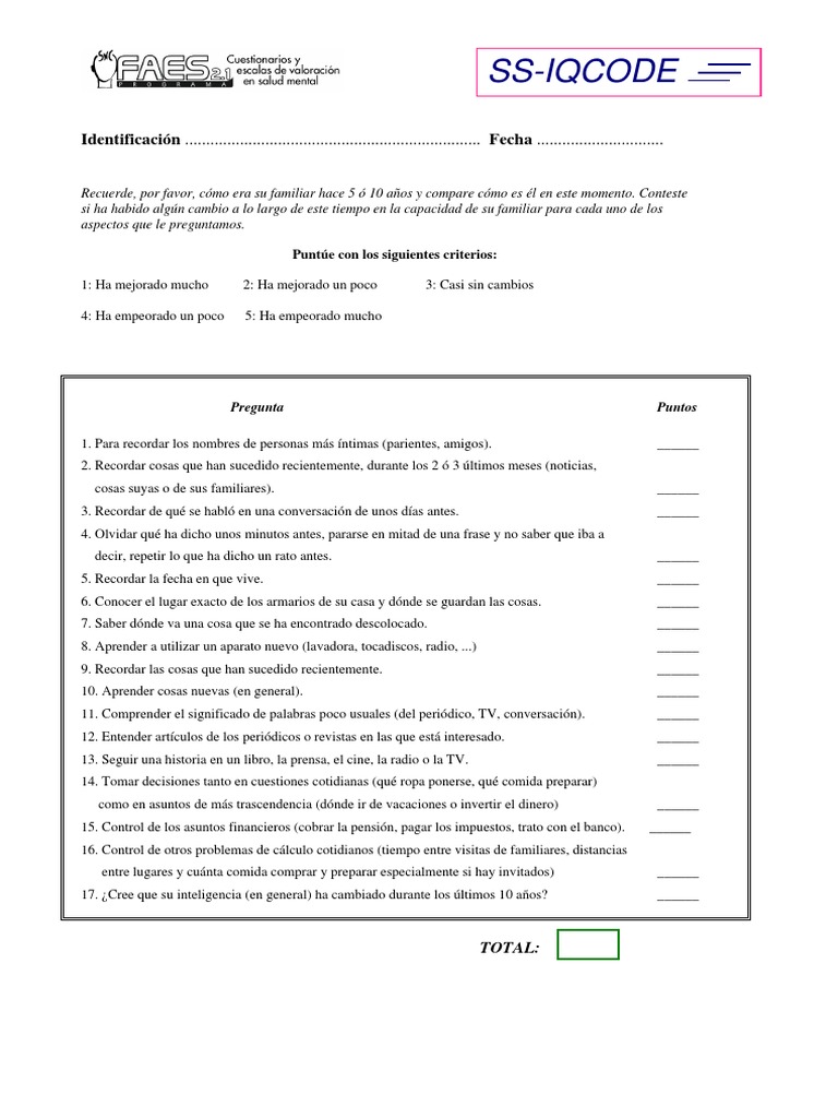 Test SS-IQCODE. Test Del Informador (17 Items) | PDF | Estudios de ...