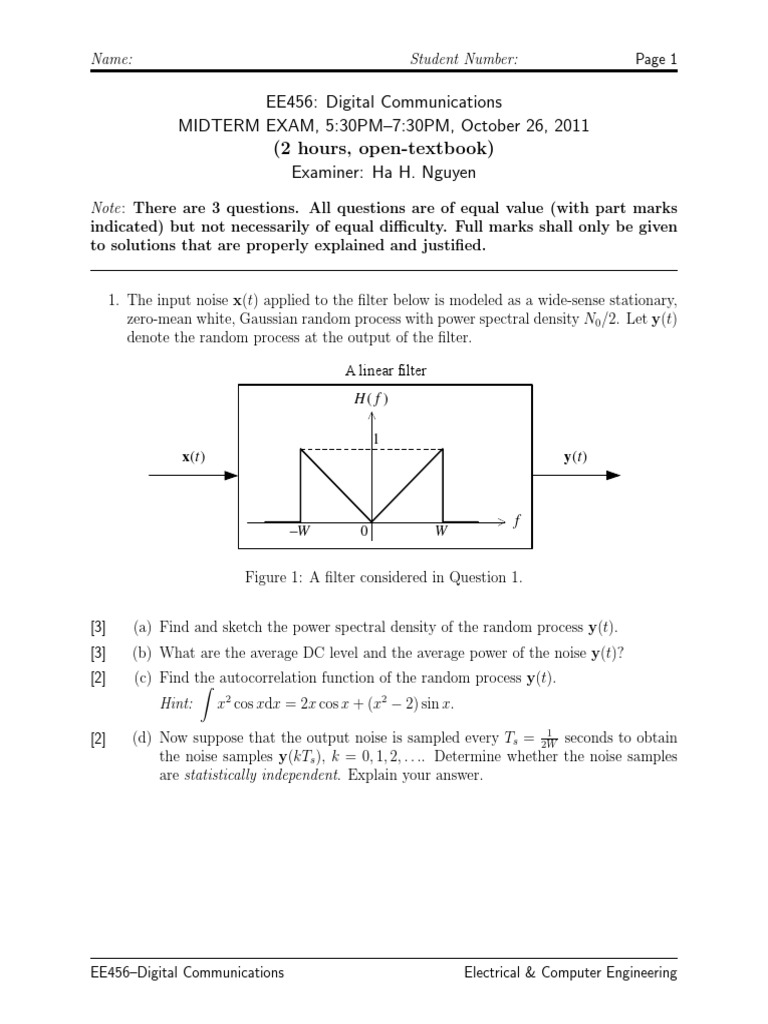 Midterm EE456 11 | PDF | Signal (Electrical Engineering) | Modulation