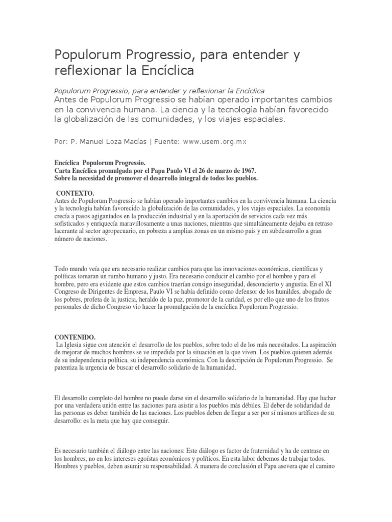 Resumen de Populorum Progressio | PDF | Egoismo psicologico | Pobreza