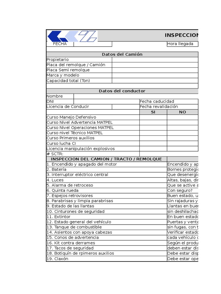 Check List Transporte Carga _ Jebicorp Sac | Camión | Transporte