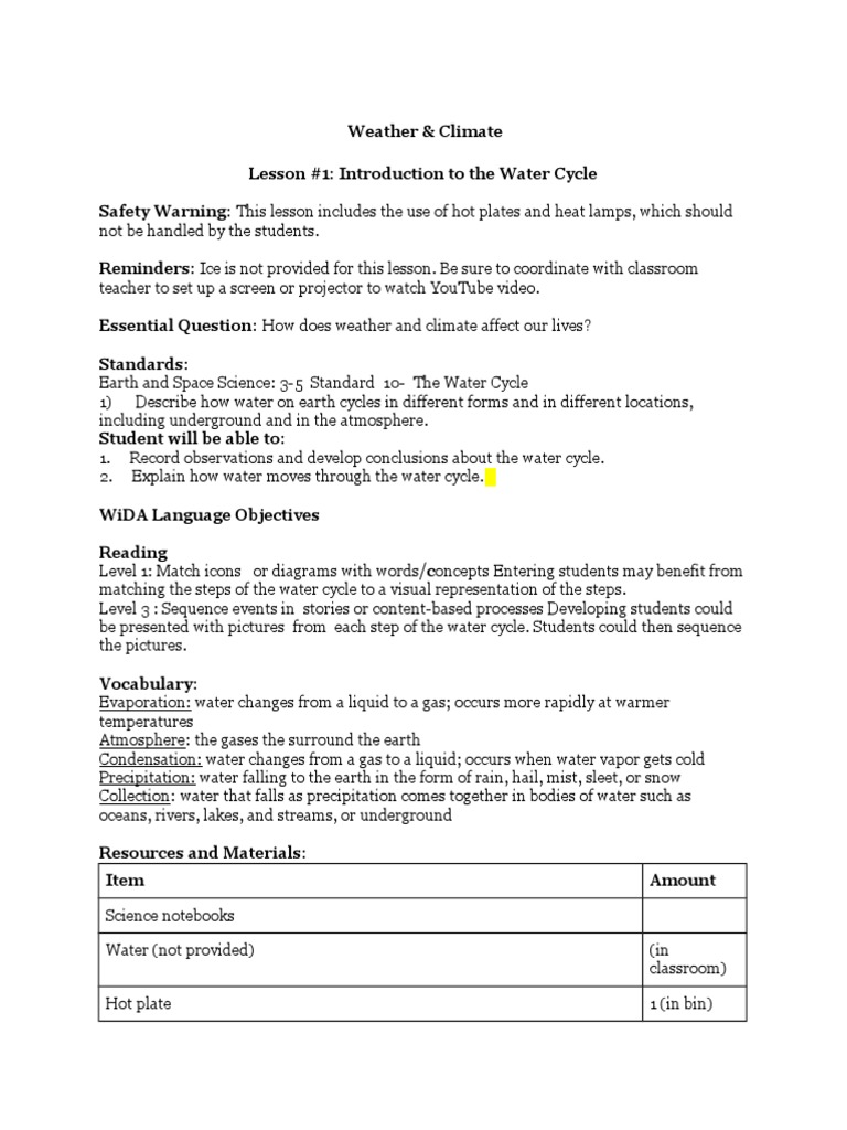 Lesson 1 Introduction To The Water Cycle | PDF | Water Cycle | Evaporation