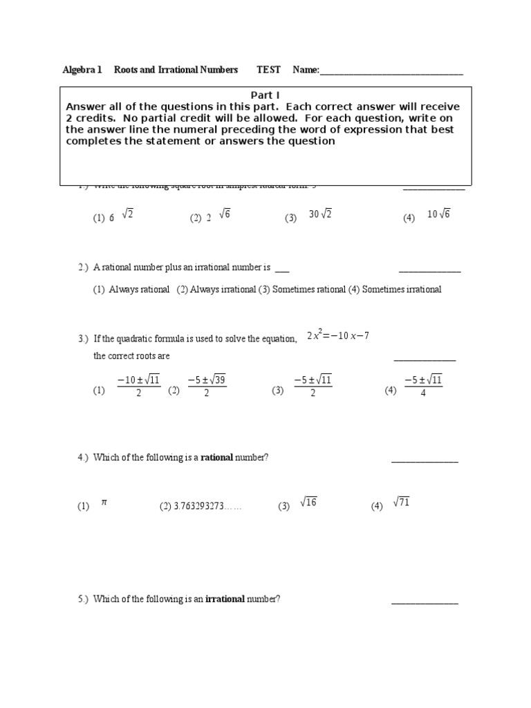 unit 9 roots test | Quadratic Equation | Algebra