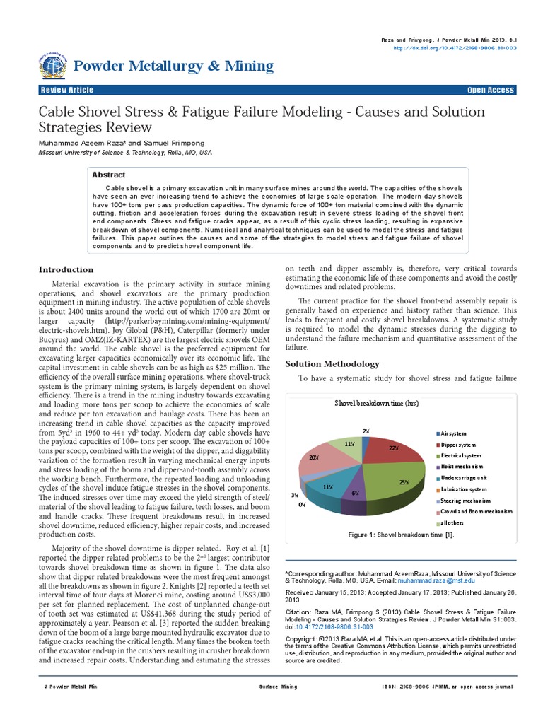 Cable Shovel Stress Fatigue Failure Modeling Causes and Solution ...