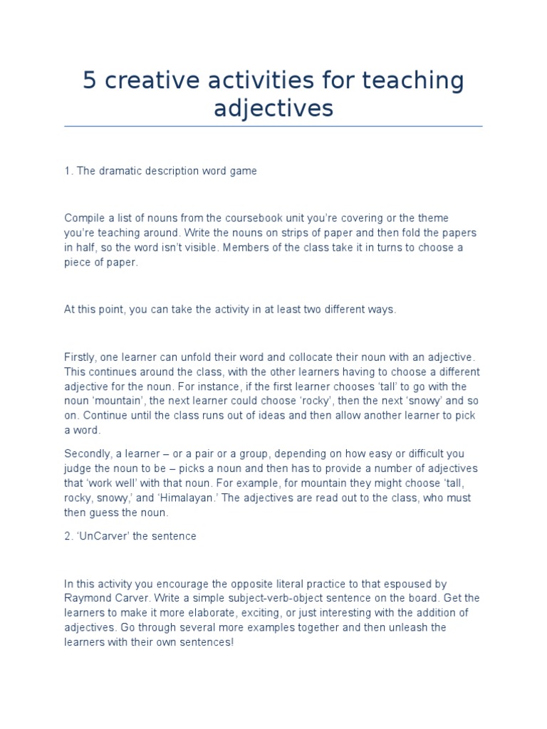 5 Creative Activities For Teaching Adjectives | PDF | Adjective | Noun
