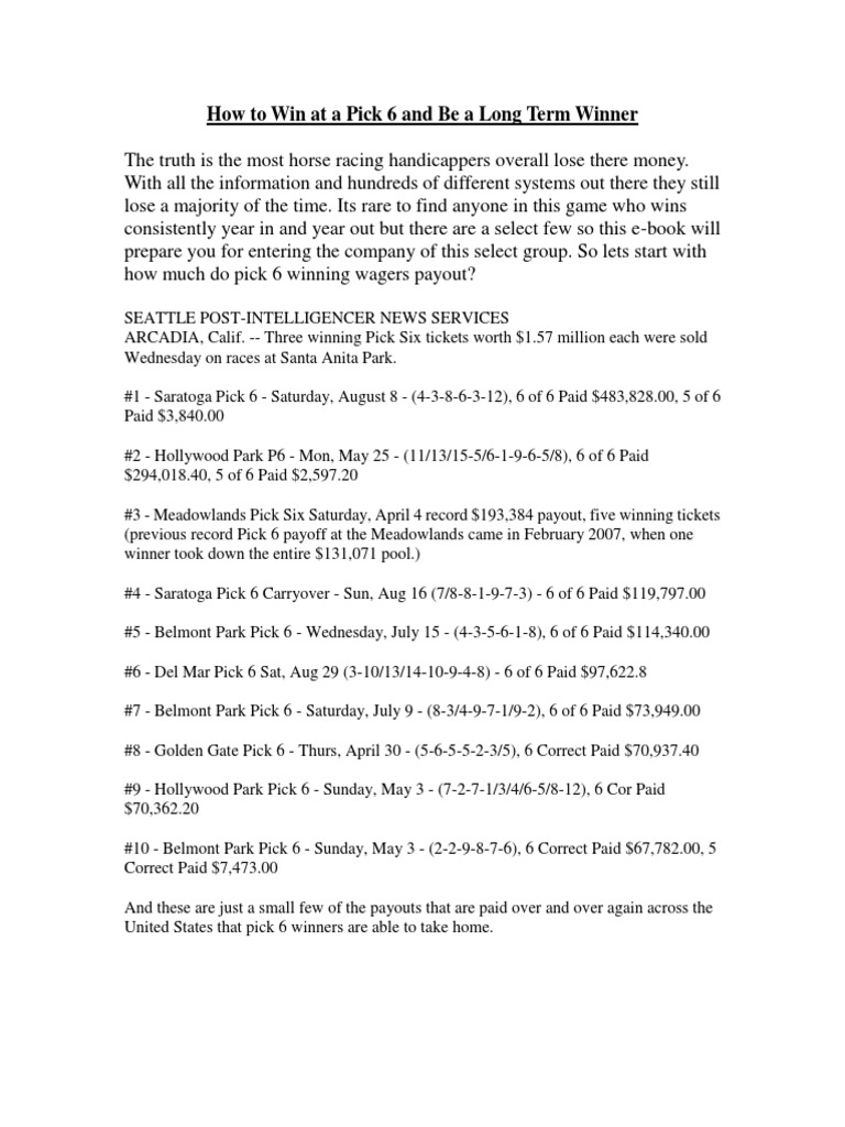 Winning Pick 6 Horse Racing Strategy Guide | PDF | Handicapping | Gambling