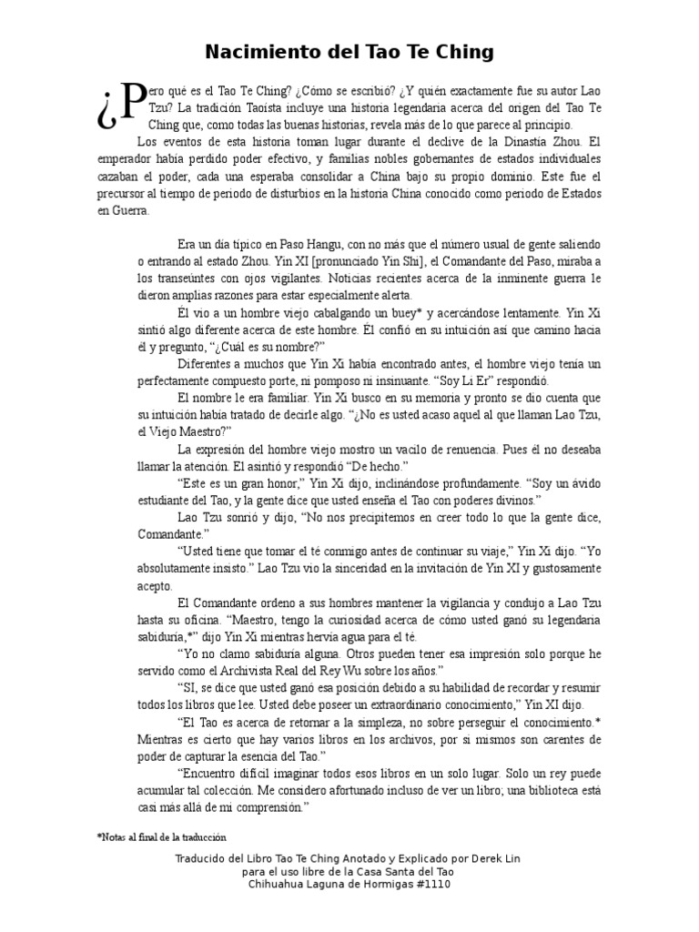 Nacimiento Del Tao Te Ching | PDF | Laozi | Tao Te Ching
