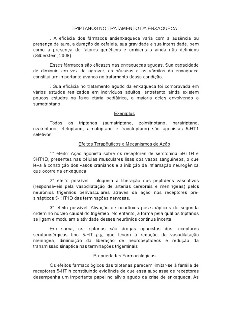 Triptanos No Tratamento Da Enxaqueca | PDF | Enxaqueca | Serotonina