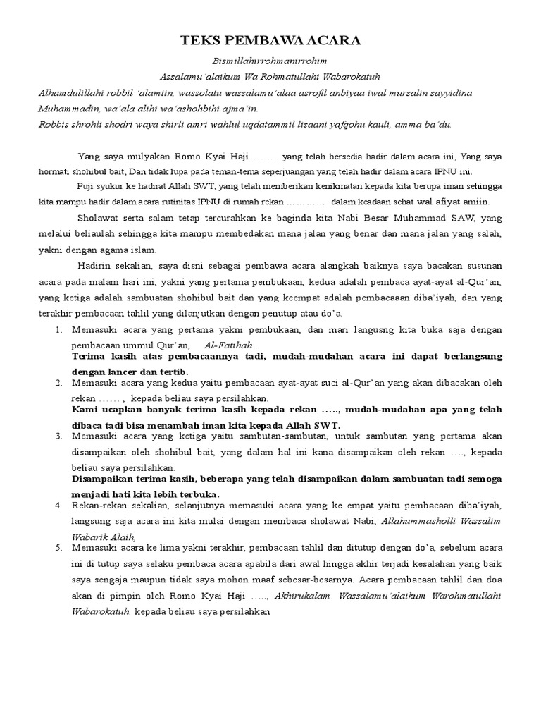 Contoh Teks Pembawa Acara Diba'an Bahasa Jawa - tukaffe.com