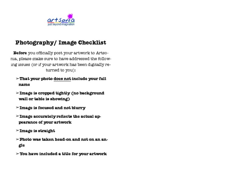 Photography Checklist for Art Submission | PDF