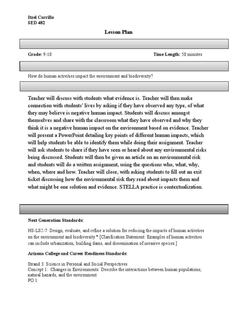 Lesson Plan Final | PDF | Human Impact On The Environment | Pollution