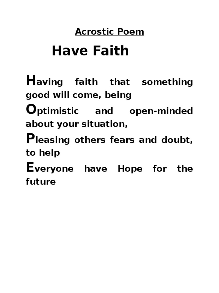 Acrostic Poem: Hope and Faith | PDF | Religion & Spirituality