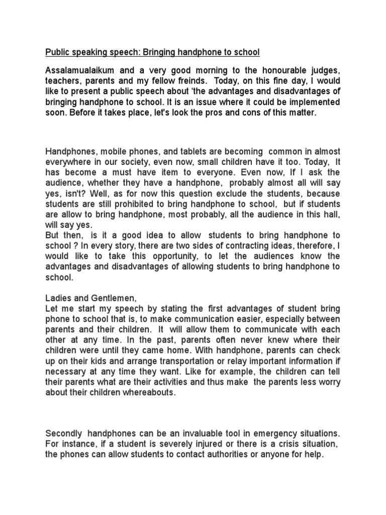 Public Speaking Speech | PDF | Mobile Phones