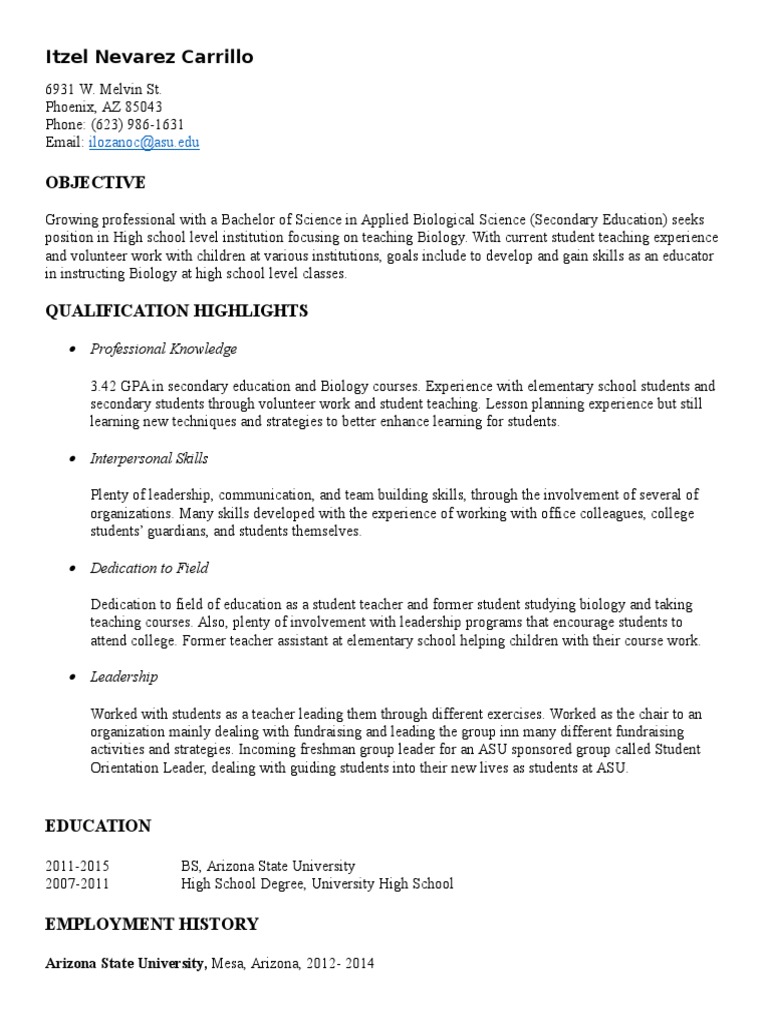 Itzel Nevarez Carrillo Teacher Resume | PDF