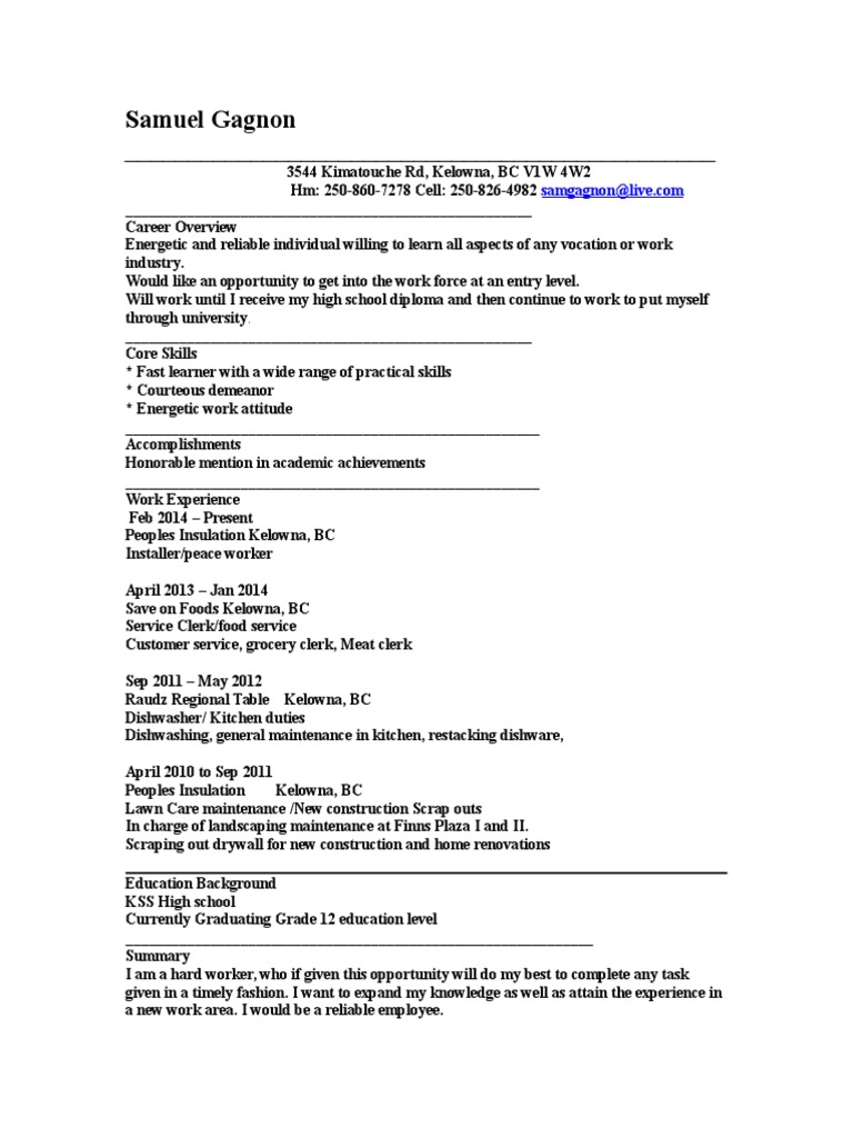 Entry-Level Resume for Samuel Gagnon | PDF | Career & Growth | Business
